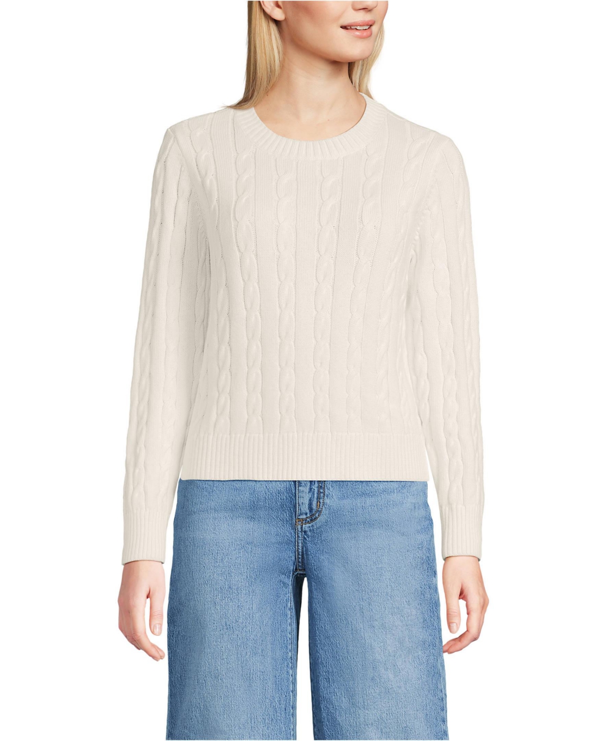 Click here for Lands End Womens Drifter Classic Cable Crew Neck S... prices