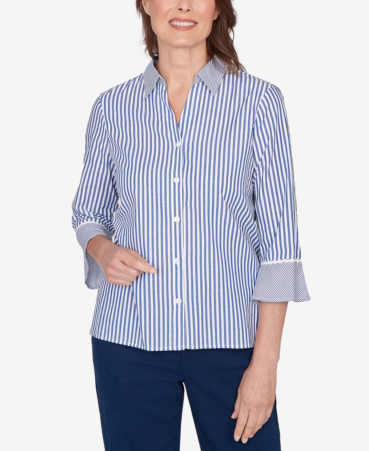 Click here for Alfred Dunner Womens Mykonos Mixed Stripe Button F... prices