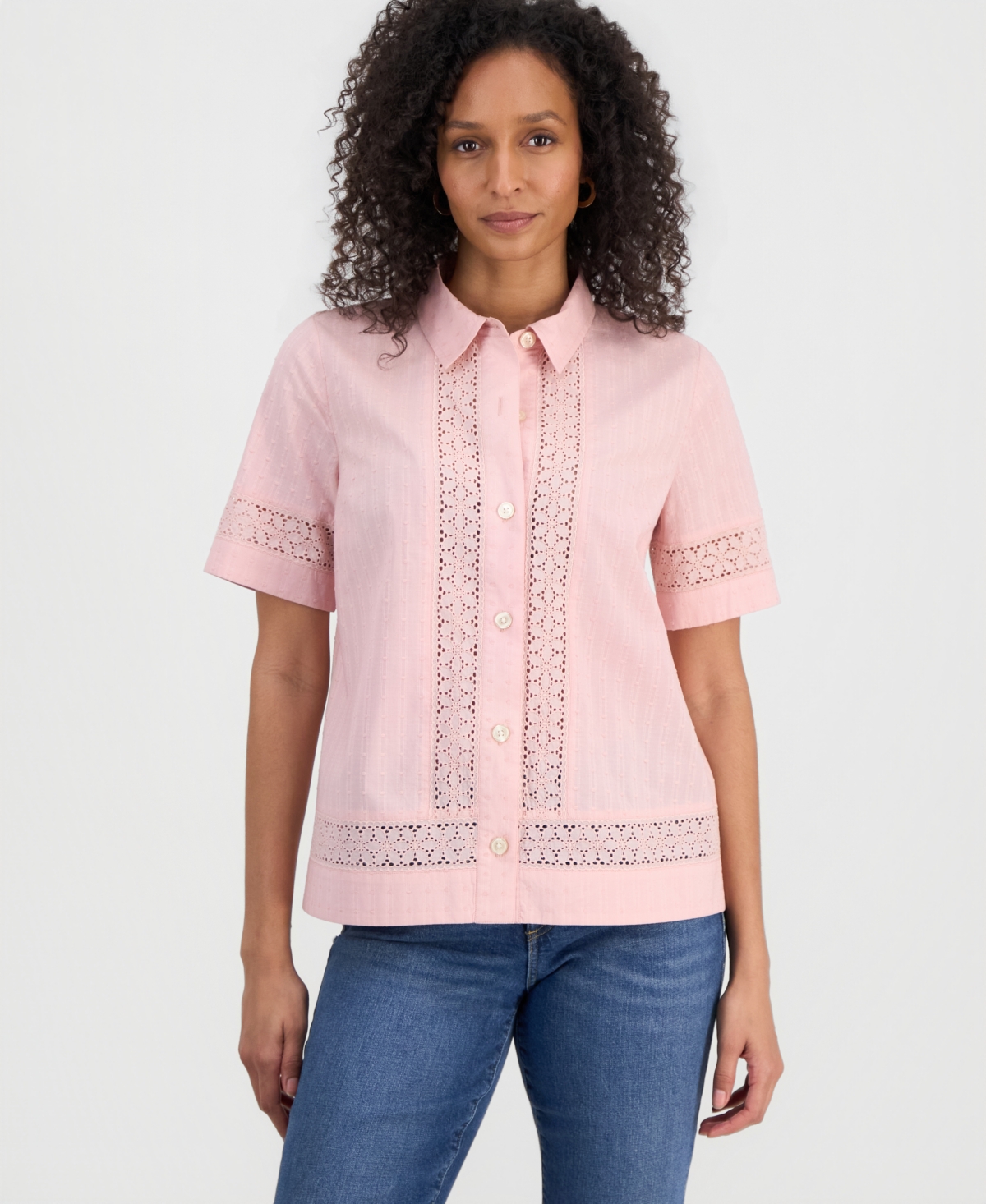 Click here for Style & Co Womens Cotton Eyelet Short-Sleeve Shirt... prices