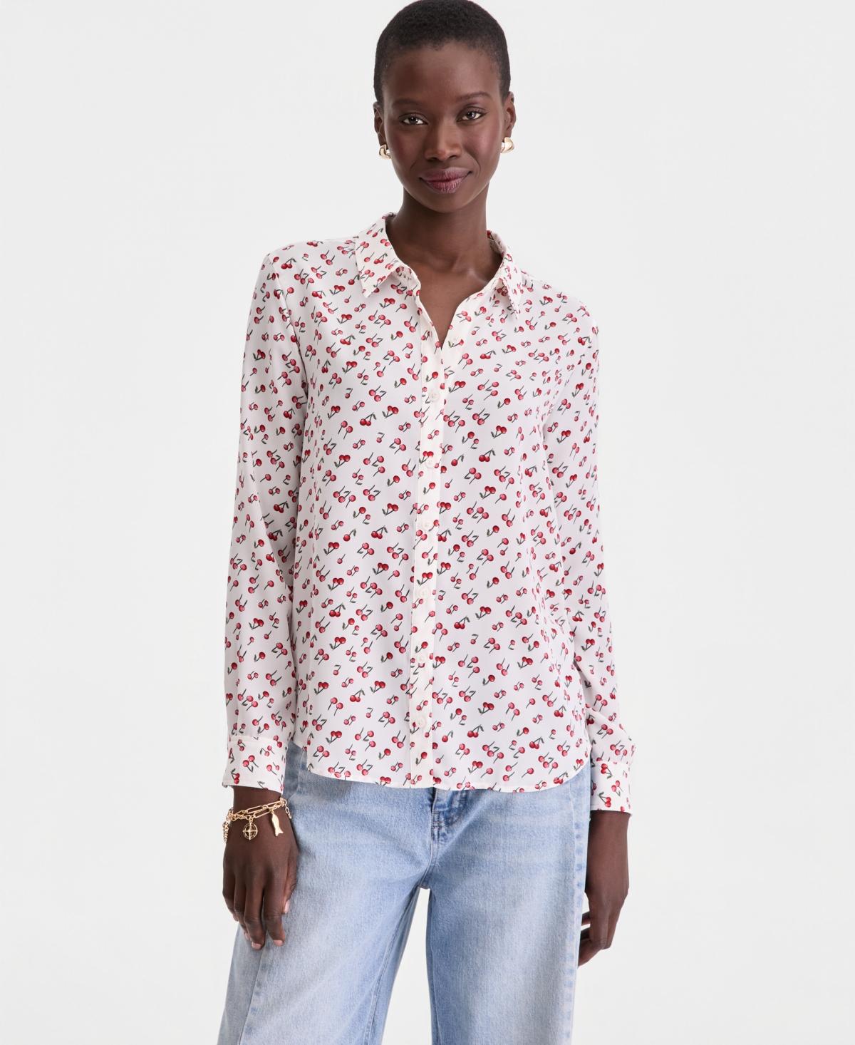 Click here for On 34th Womens Button-Front Crepe Shirt  Created f... prices