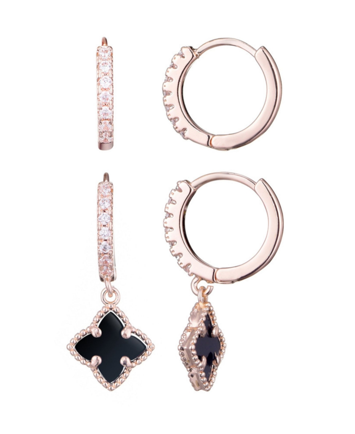 Click here for Adornia Rose Gold Cz Black Clover Huggie Set - Bla... prices