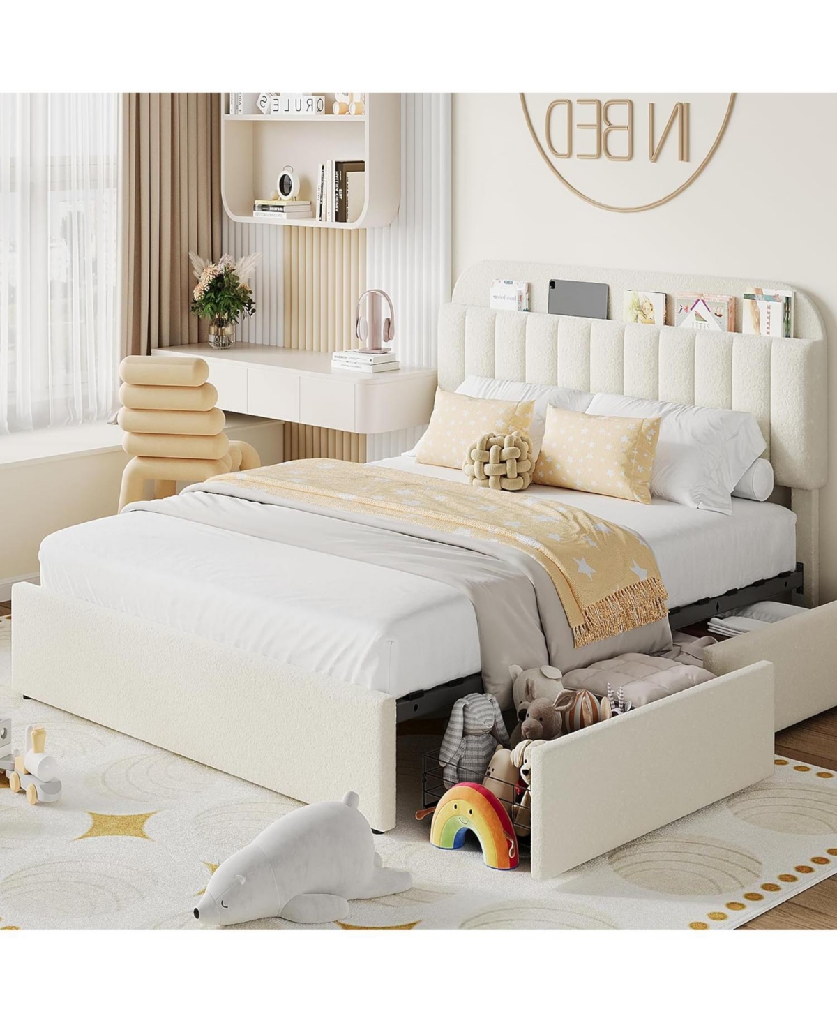 Click here for gaomon Full Bed Frame with Storage Headboard  Kids... prices