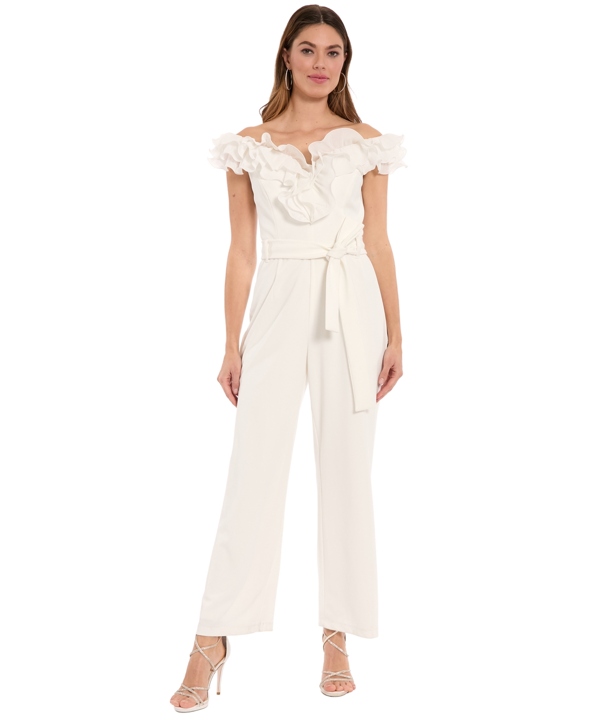 Click here for ivy + blu Womens Ruffle Top Belted Jumpsuit - Ivor... prices