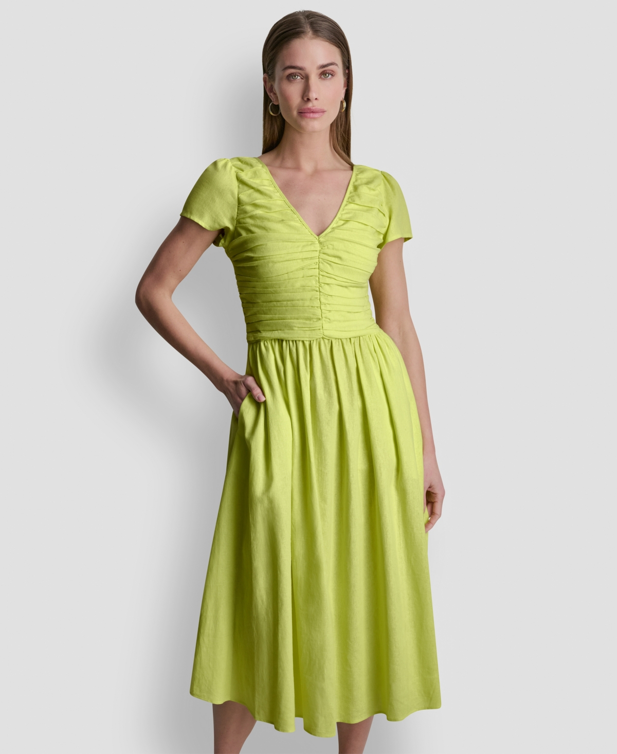 Click here for Dkny Womens V-Neck Puff-Sleeve Dress - Limeade prices