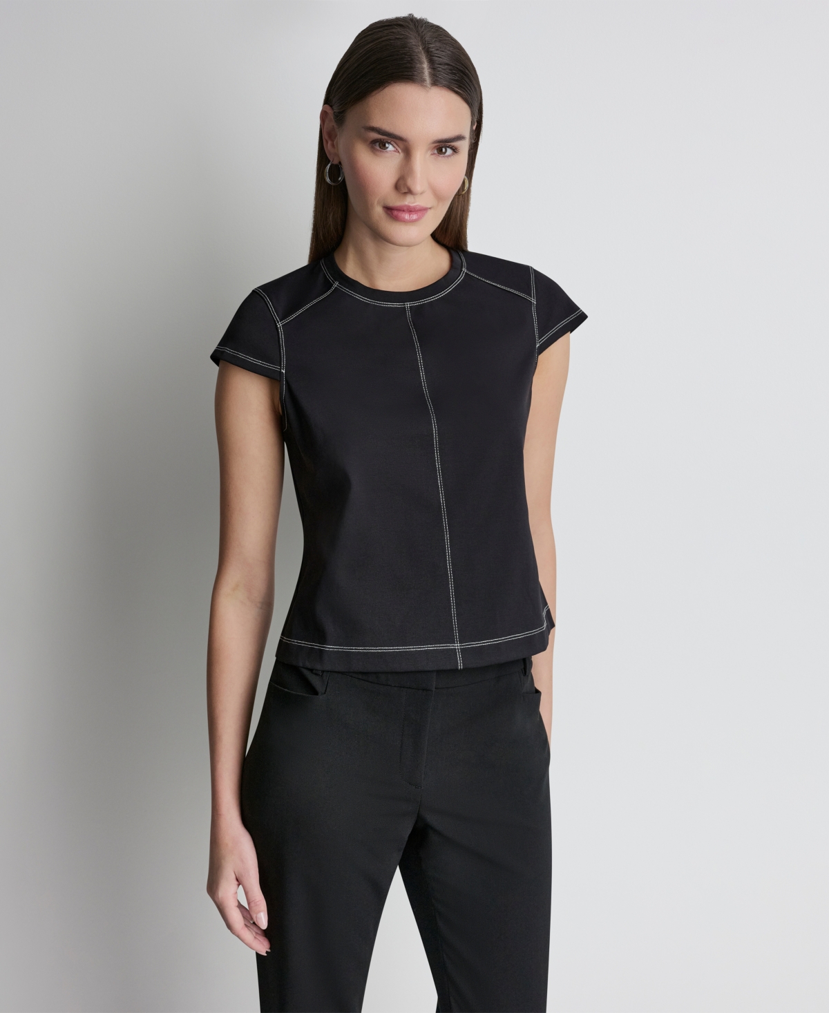 Click here for Dkny Womens City Ponte Knit Cap-Sleeve Crew Neck T... prices