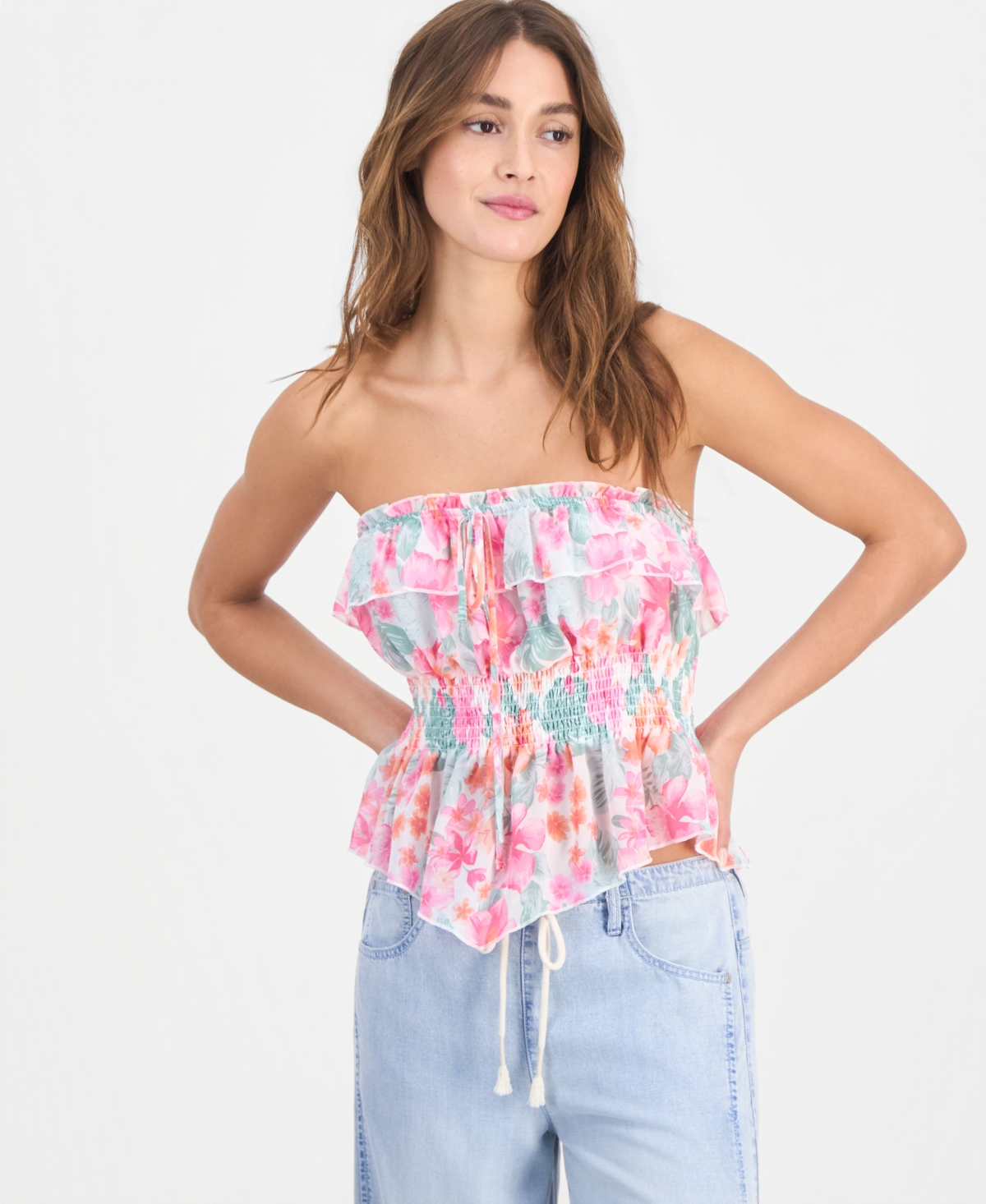 Click here for Madden Girl Juniors Printed Ruffled Tube Top - Ice... prices