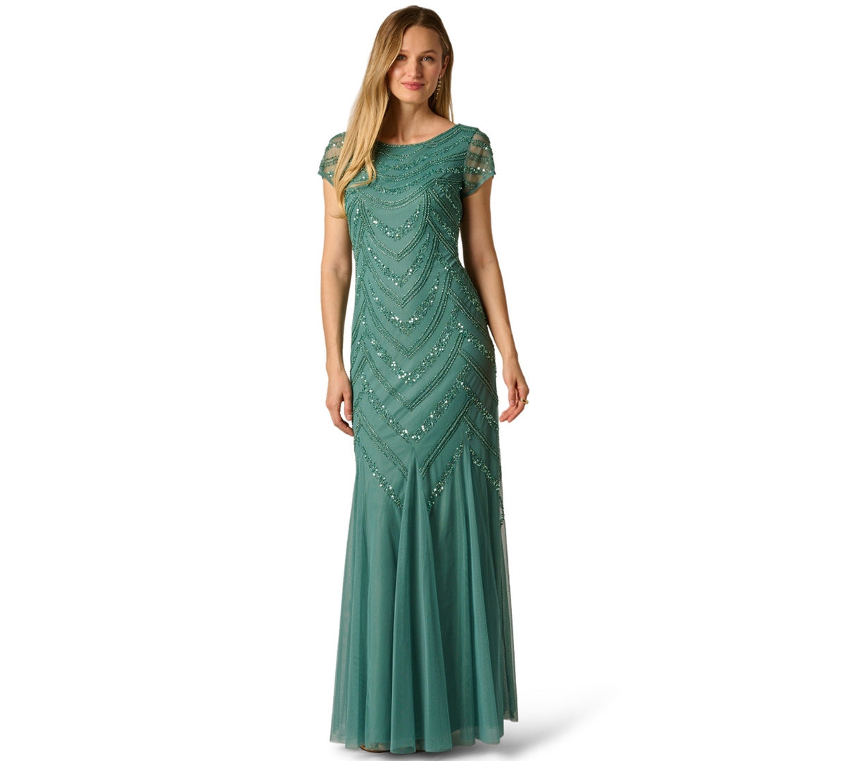 Click here for Adrianna Papell Embellished Godet-Inset Gown - Gre... prices