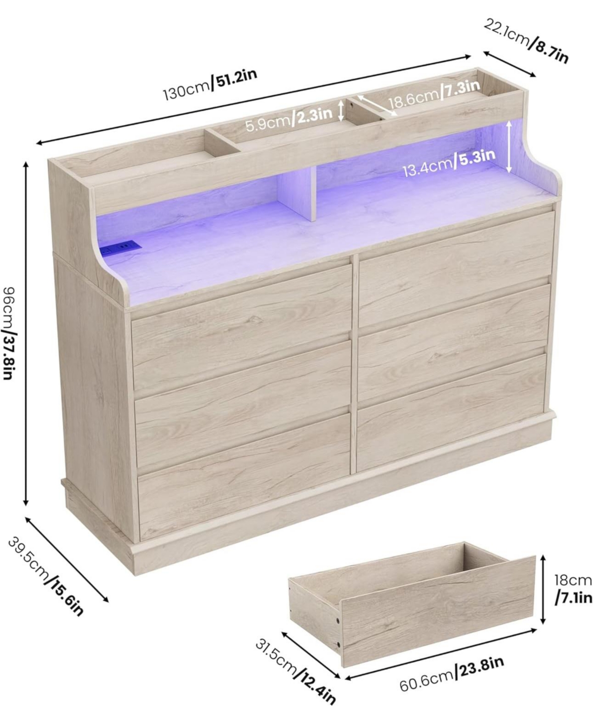 Click here for Gaomon Oak 6-Drawer Dresser with Led Lights & Char... prices
