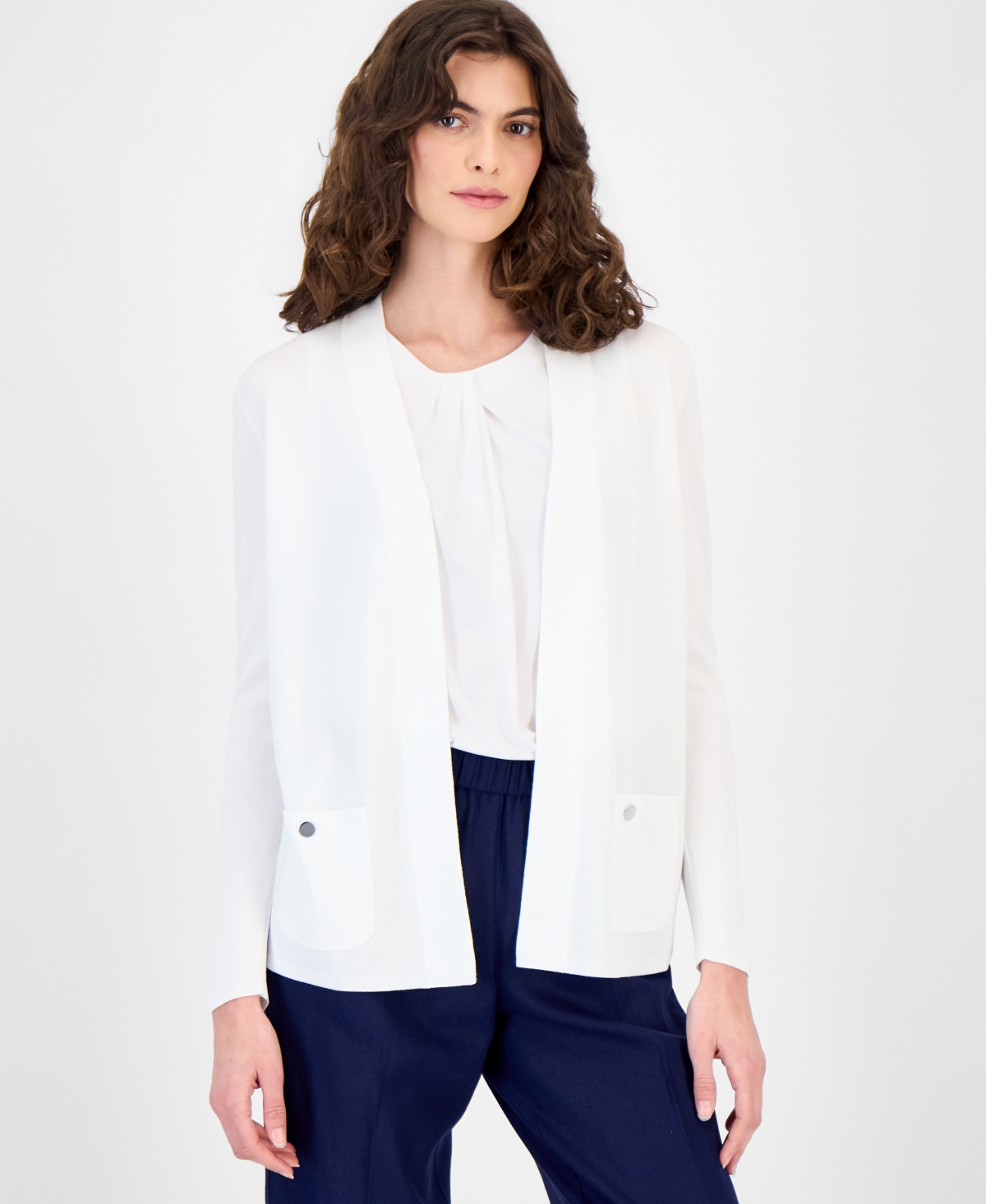 Click here for Anne Klein Womens Malibu Fine Rib Open-Front Cardi... prices