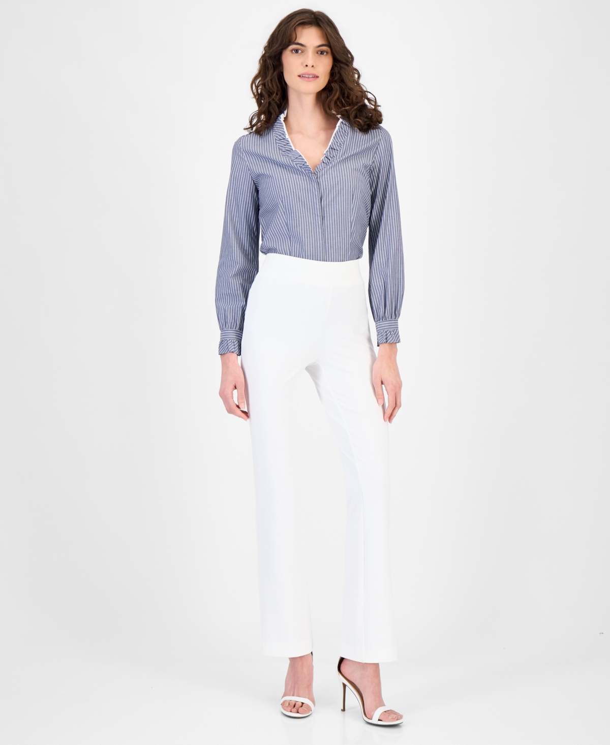 Click here for Anne Klein Womens Cotton Ruffled-Collar Blouse - D... prices