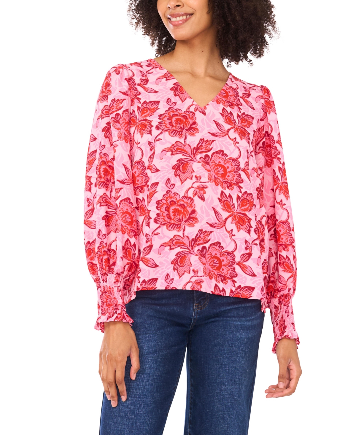 Click here for CeCe Womens Printed Long-Sleeve Top - Legacy Pink prices