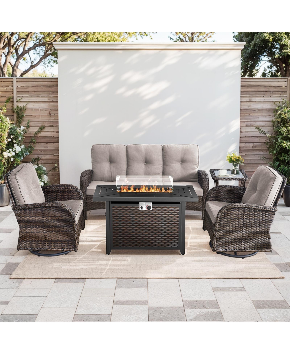 Click here for Gymojoy 5-Piece Brown Wicker Fire Pit Conversation... prices