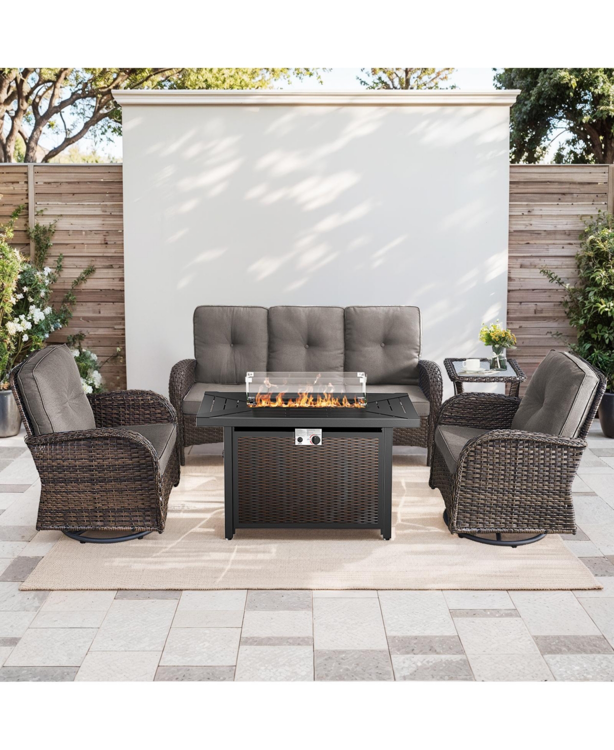 Click here for Gymojoy 5-Piece Brown Wicker Fire Pit Conversation... prices