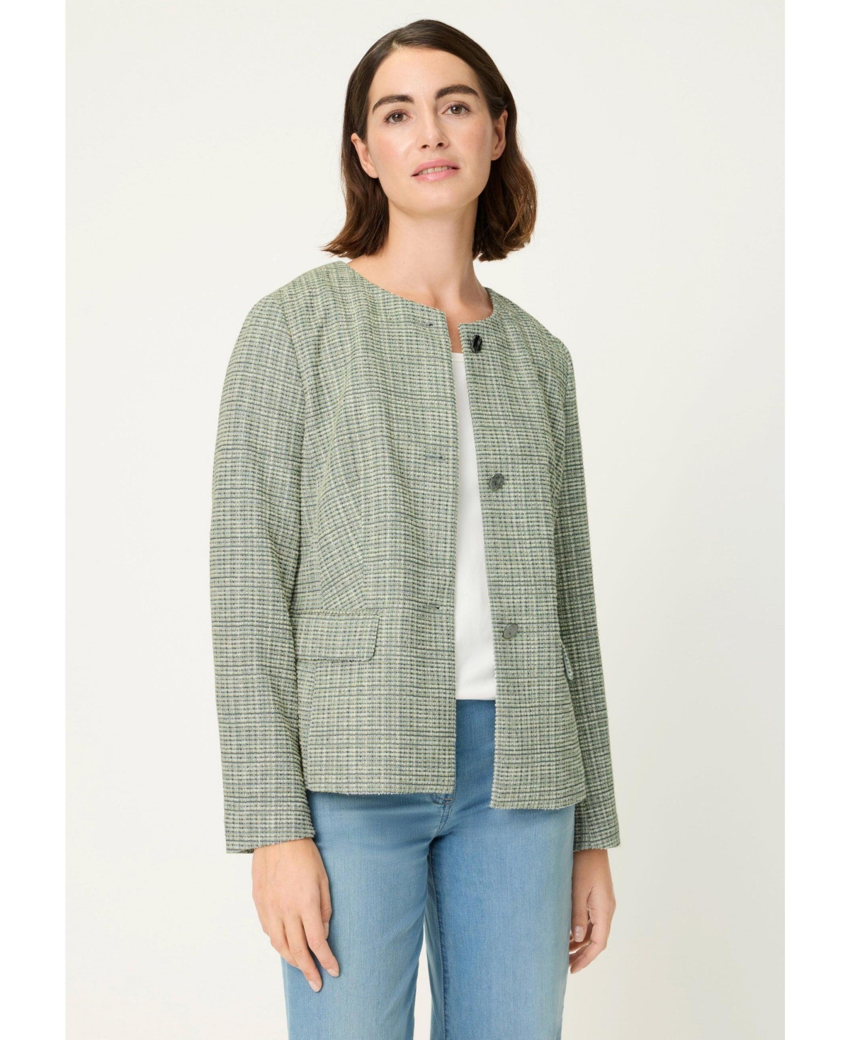 Click here for Olsen Womens Collarless Jacket - Salvia green prices
