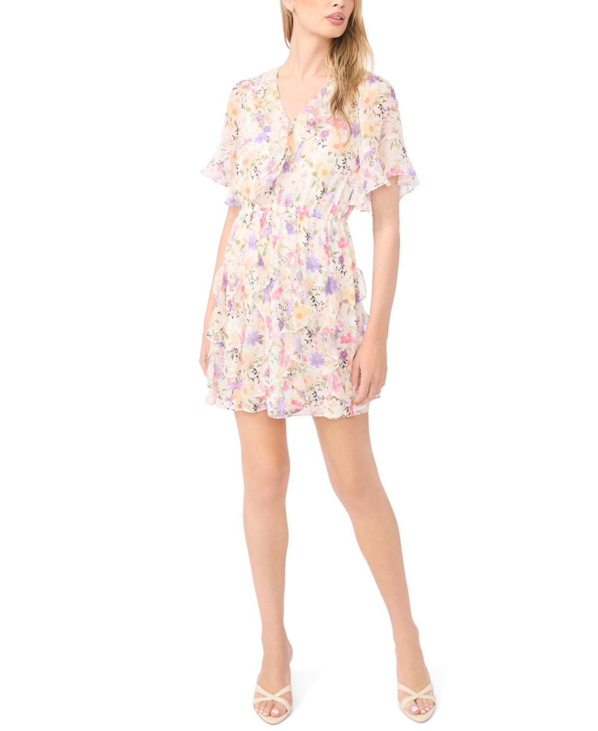 Click here for CeCe Womens Waterfall Ruffle Short-Sleeve V-Neck M... prices