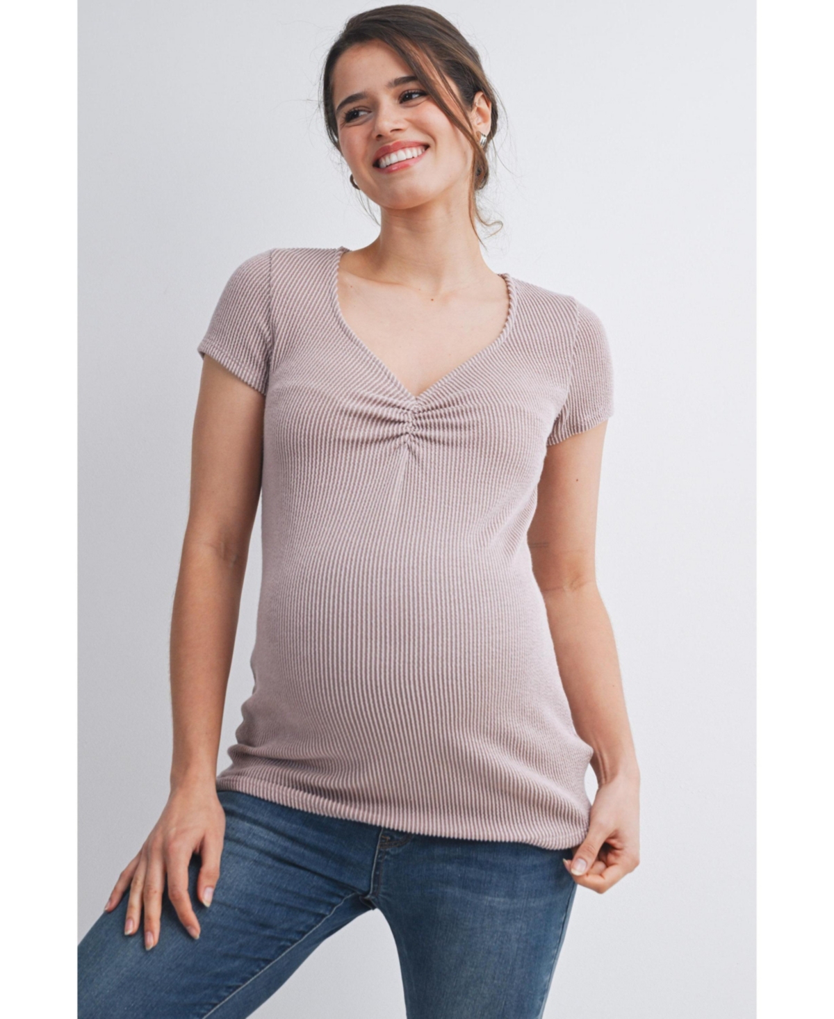 Click here for Hello Miz Maternity Ribbed Sweetheart Neck Short-S... prices