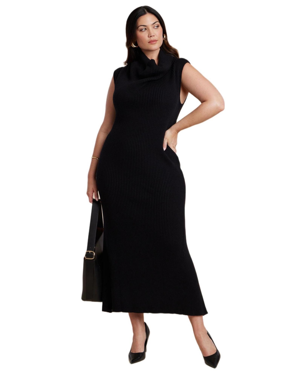 Click here for Eloquii Womens Tall Neck Sweater Dress - Black ony... prices