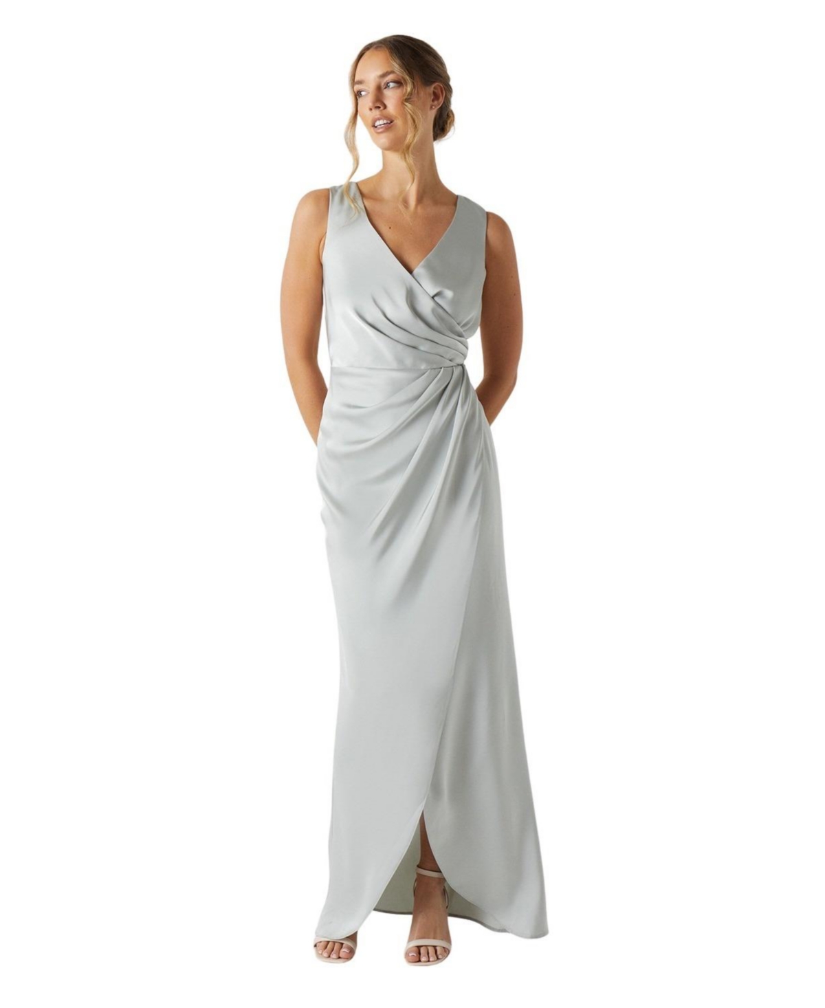 Click here for Coast Womens Ruched Satin Bridesmaid Dress - Sage prices