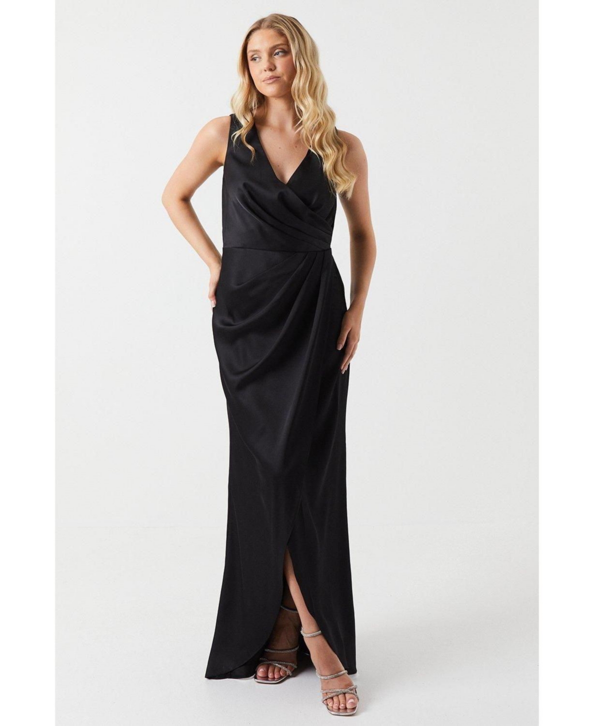 Click here for Coast Womens Ruched Satin Bridesmaid Dress - Black prices