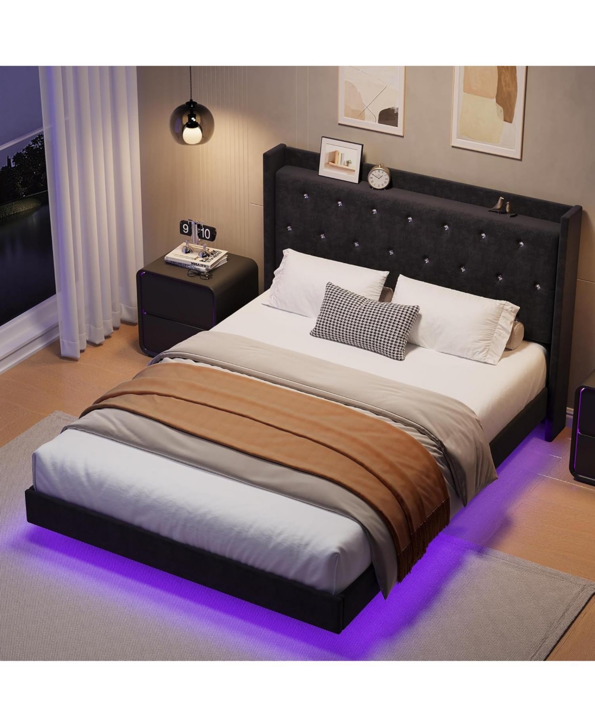 Click here for gaomon Full Led Bed Frame with Storage Shelves  Mo... prices