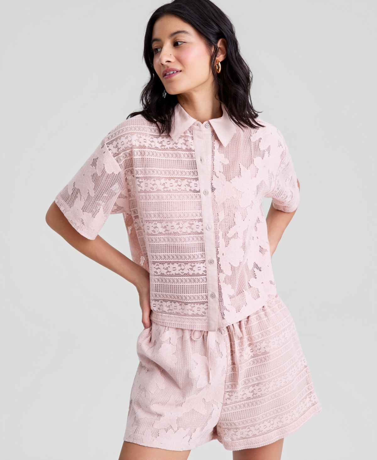 Click here for And Now This Womens Button-Front Lace Camp Shirt... prices