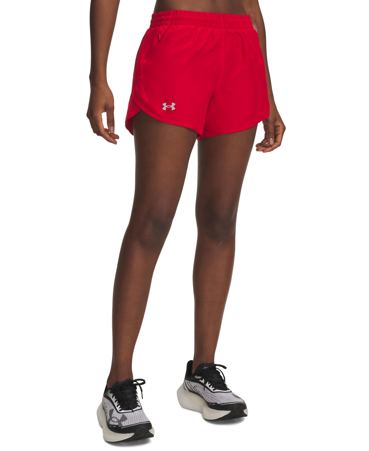 Under Armour Womens Fly By Mesh-Panel Running Shorts - Red