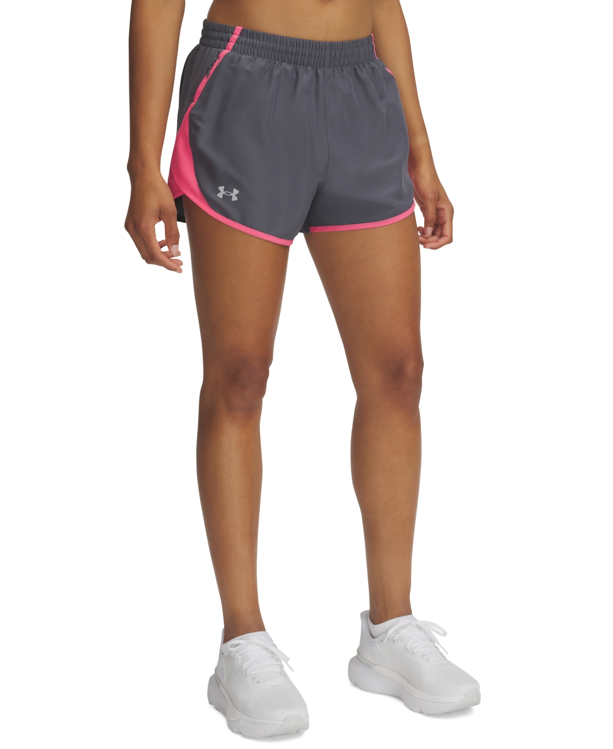 Under Armour Womens Fly By Mesh-Panel Running Shorts - Castlerock/Pink