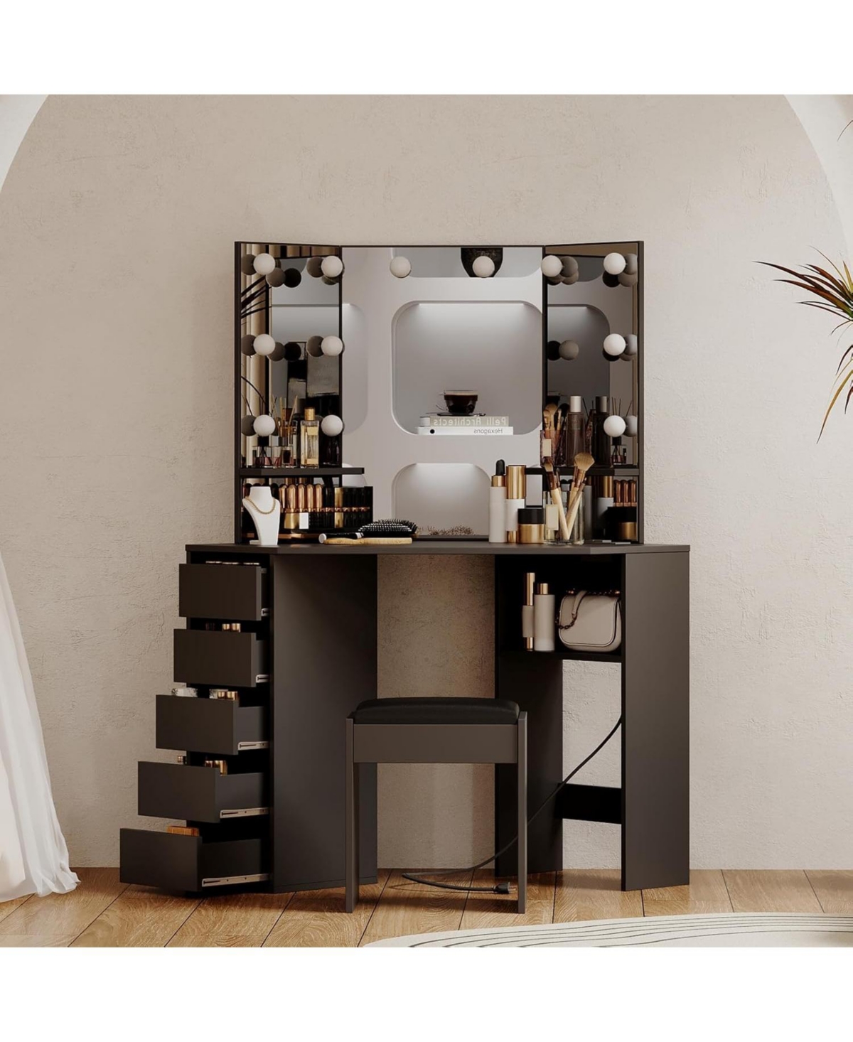 Click here for gaomon Corner Vanity and Stool  Corner Vanity Desk... prices