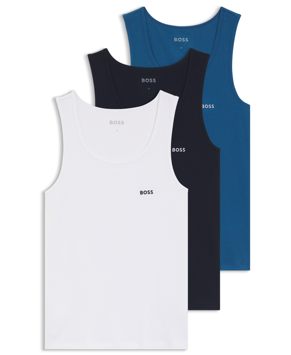 Click here for Hugo Boss Mens Rib Vest  3-Pack - Navy/White/Blue prices
