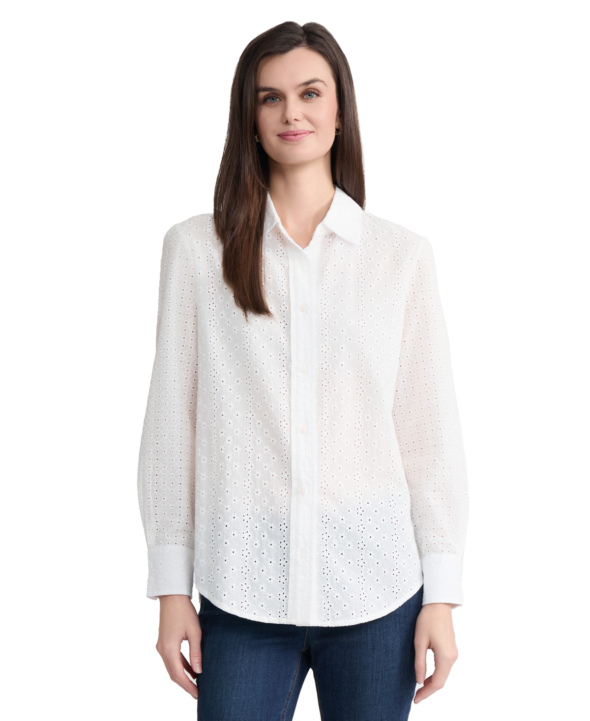 Click here for Jones New York Petite Long-Sleeve Button-Front Col... prices