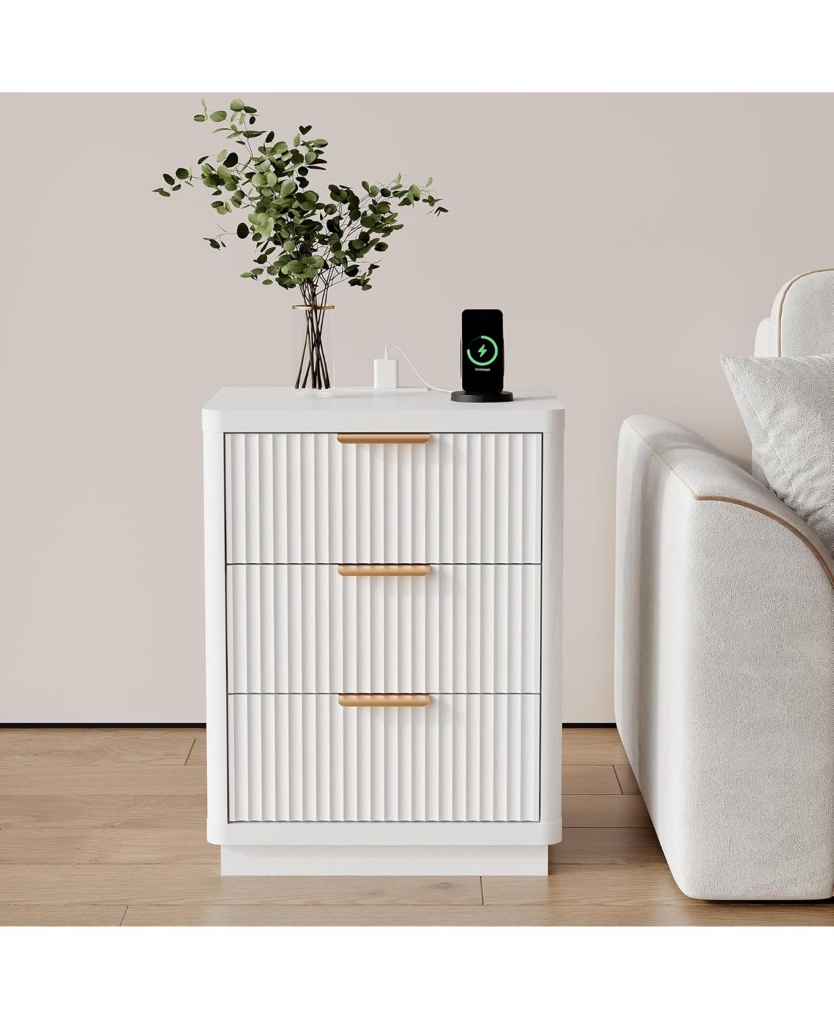 Click here for gaomon Fluted Nightstand with Charging Station  Mi... prices