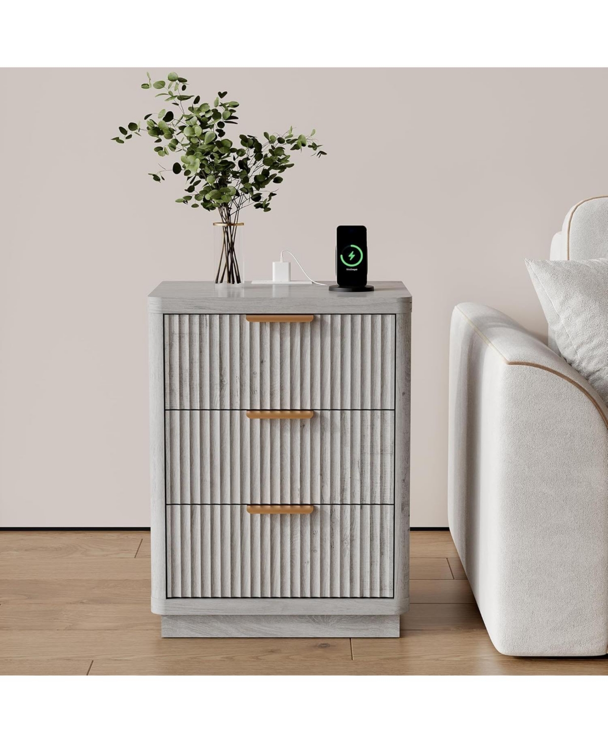Click here for gaomon Fluted Nightstand with Charging Station  Mi... prices