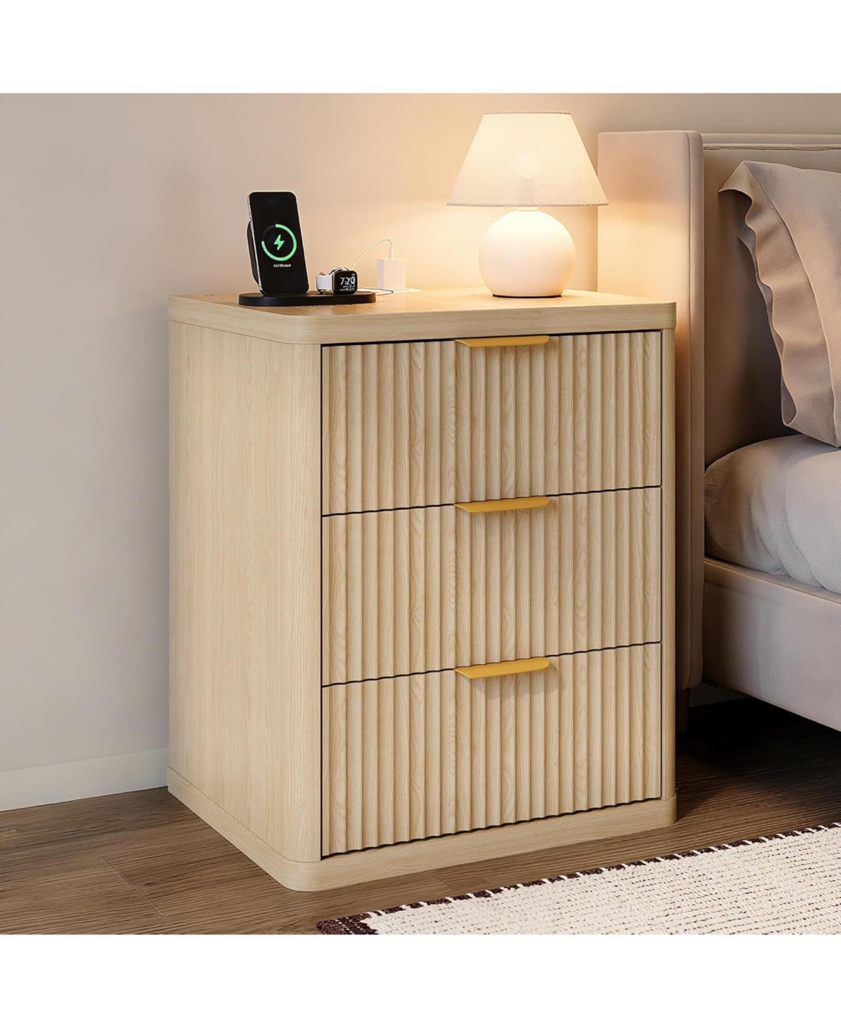 Click here for gaomon Fluted Nightstand with Charging Station  Be... prices