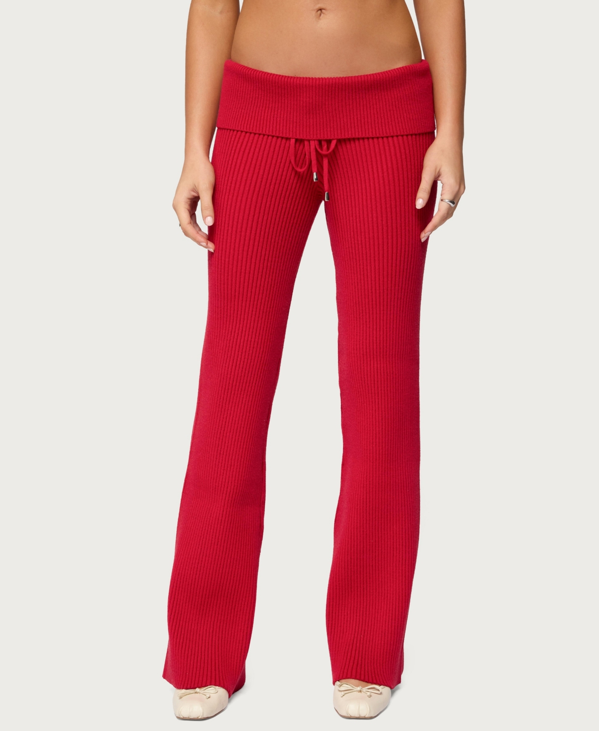 Click here for Edikted Womens Adannah Foldover Ribbed Knit Pants... prices