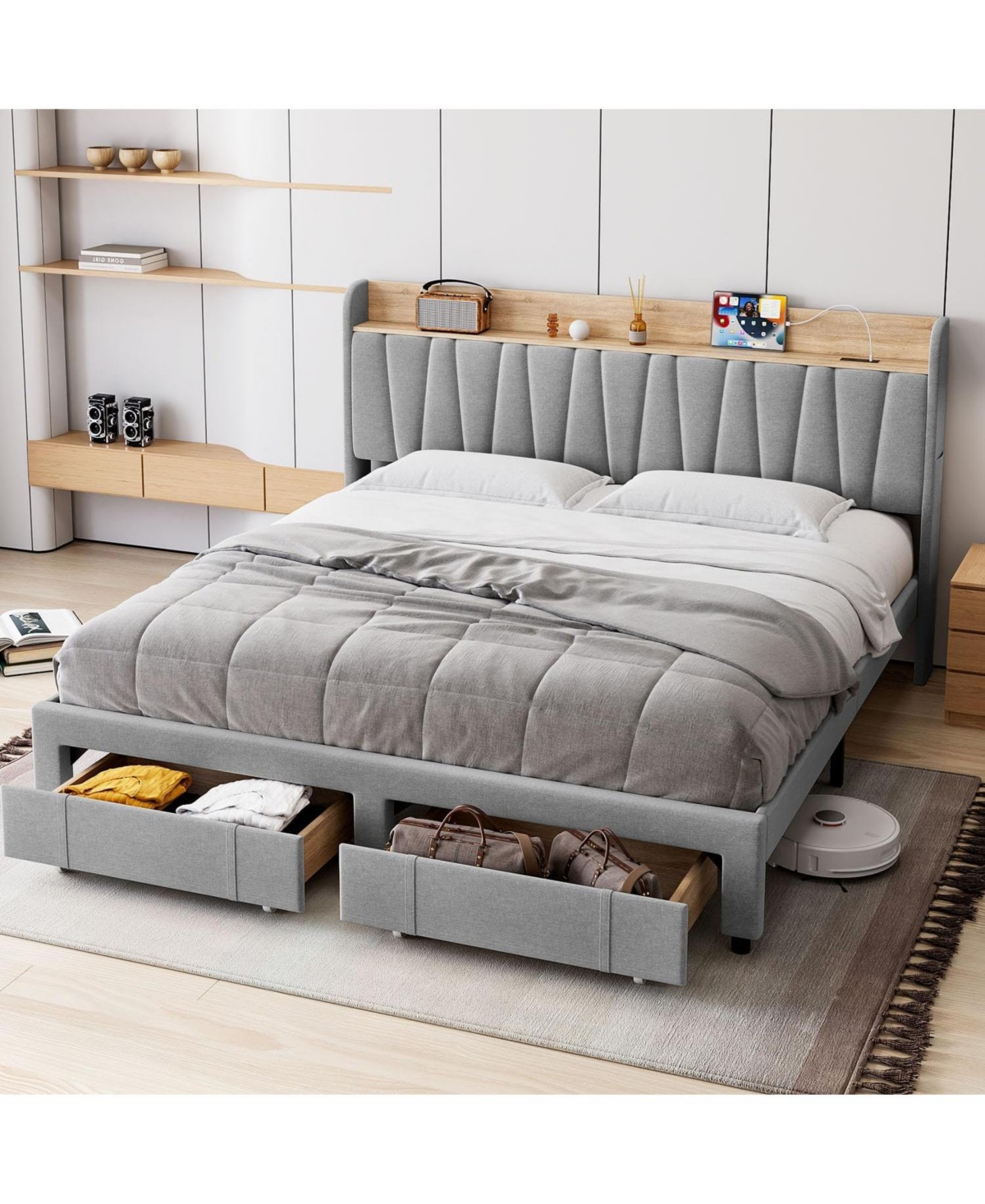 Click here for gaomon Bed Frame with Storage Headboard and Chargi... prices