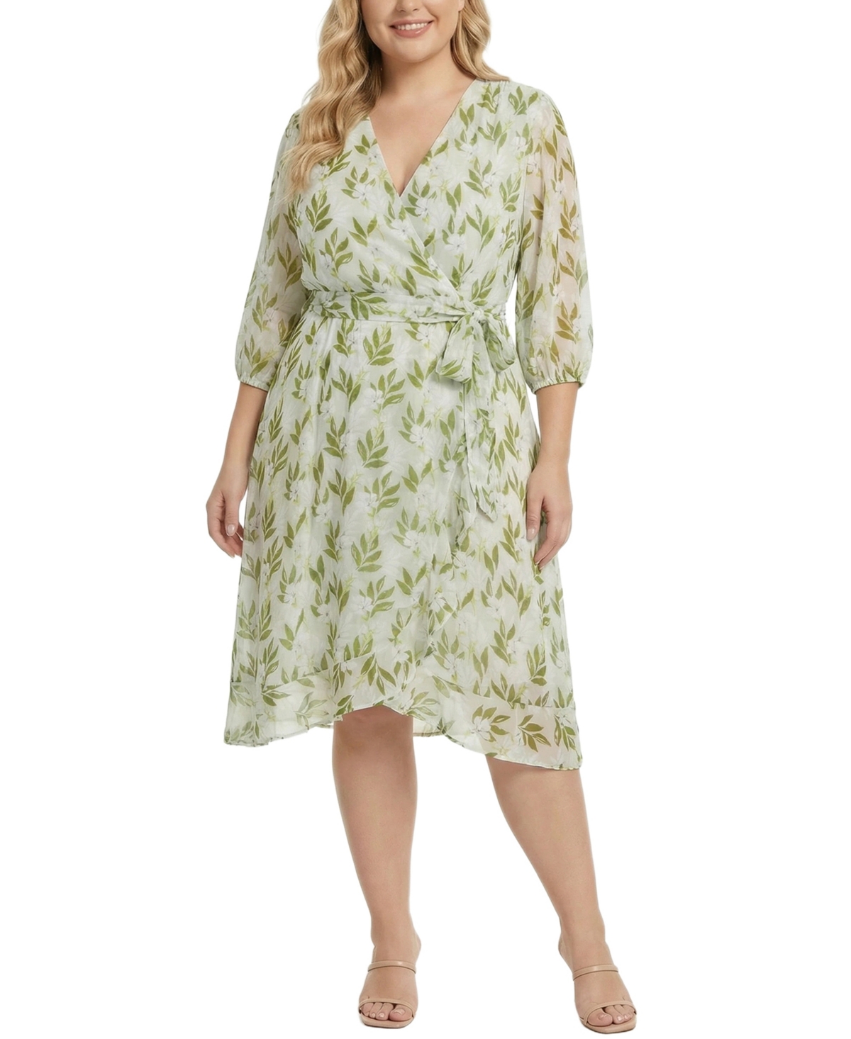 Click here for Ny Collection Plus Size 3/4 Sleeve V Neck Belted C... prices