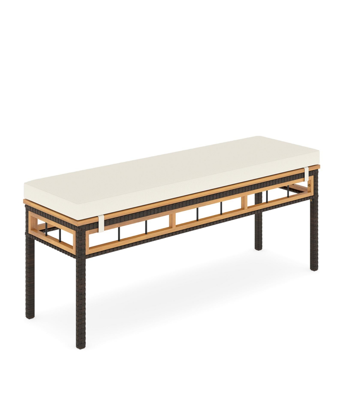 Click here for Gymax 48 Wicker Patio Bench w/Acacia Wood Seat Rem... prices