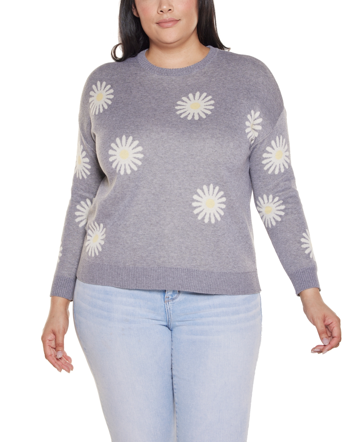 Click here for Belldini Plus Size Jacquard-Flower Crew Neck Sweat... prices