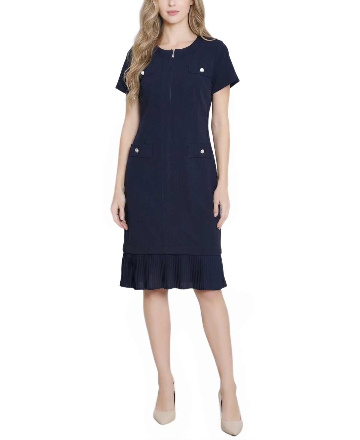 Click here for Ny Collection Petite Short Sleeve Pleat Hem Dress... prices