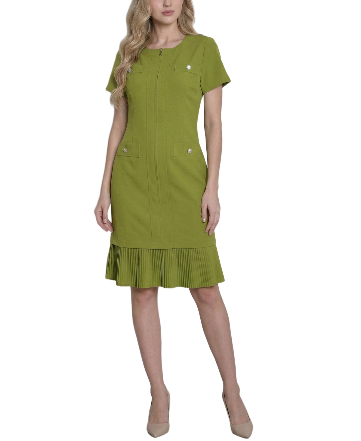 Click here for Ny Collection Petite Short Sleeve Pleat Hem Dress... prices