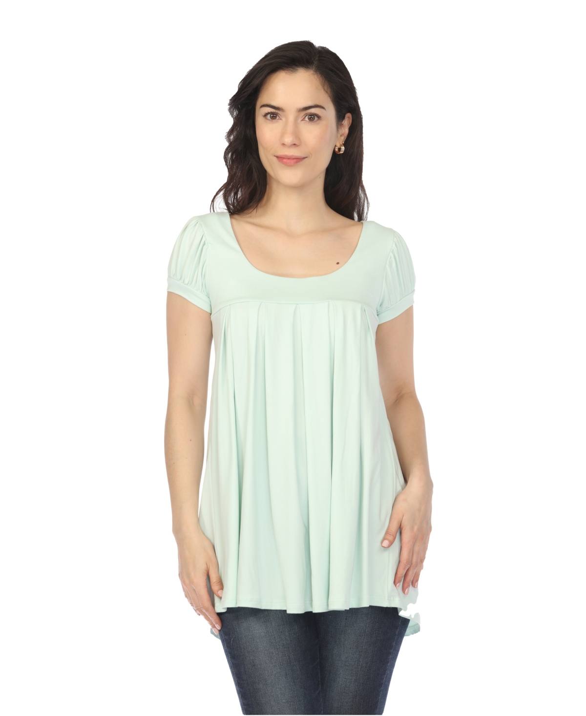Click here for White Mark Womens Cap Sleeve Pleated Top - Aqua prices