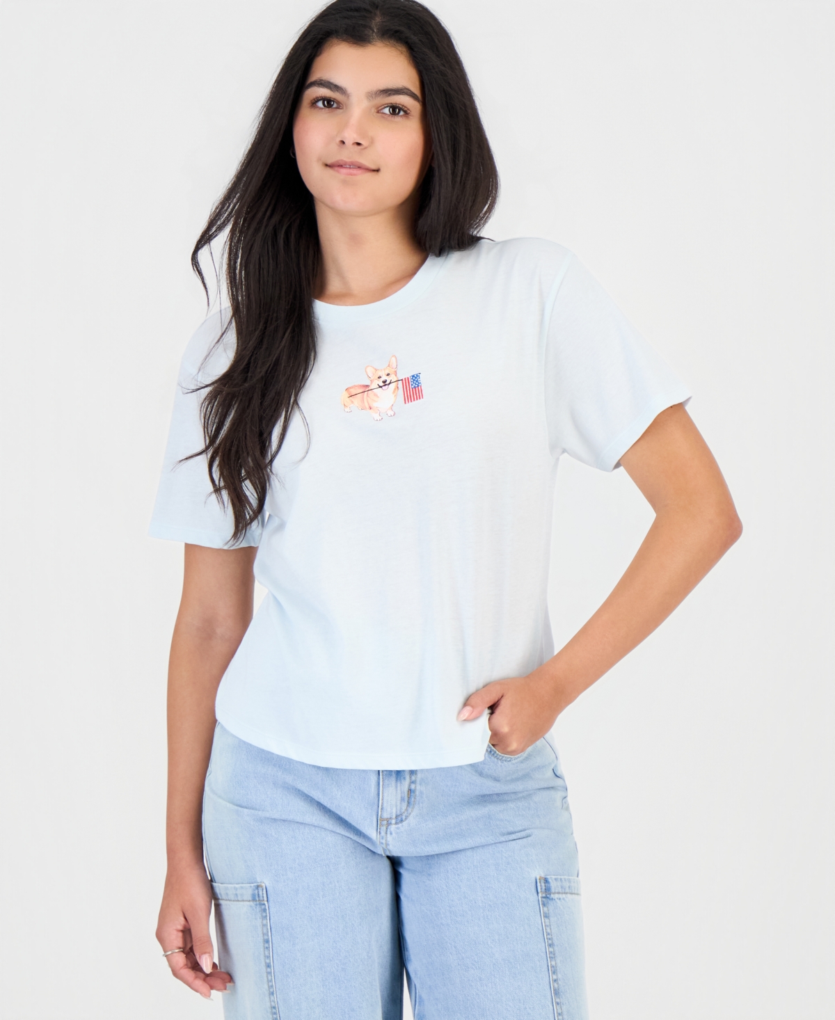 Click here for Rebellious One Juniors Corgi Flag Graphic Print T-... prices