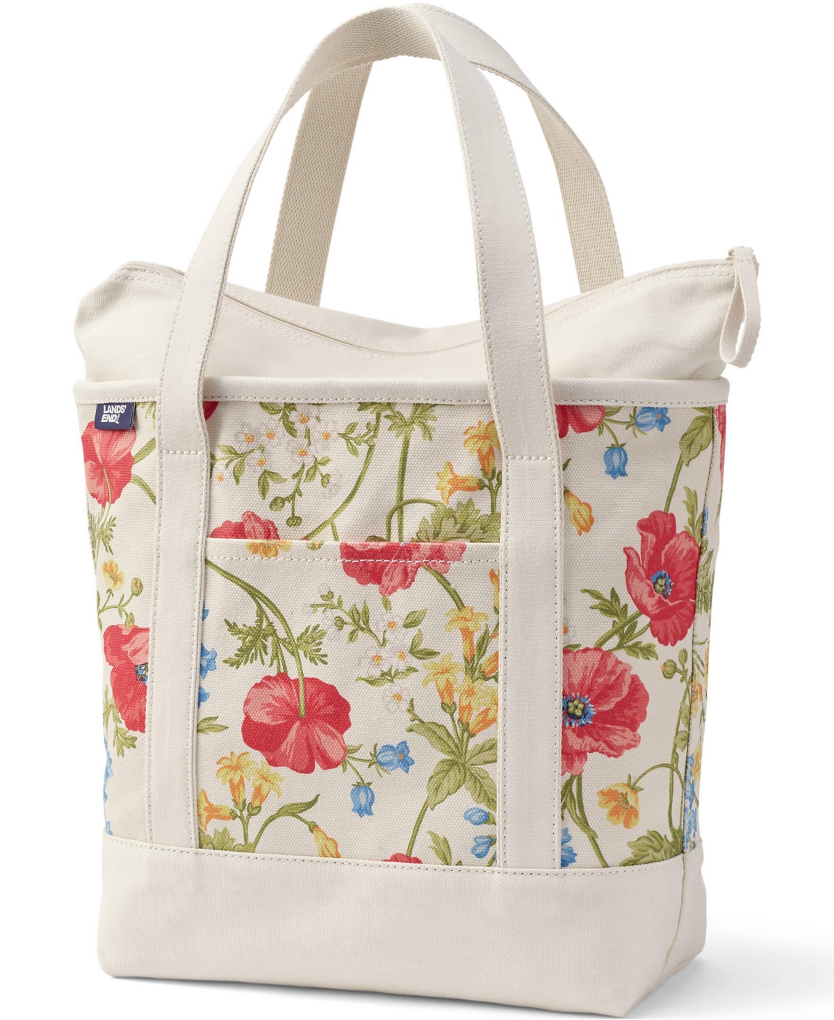 Click here for Lands End Medium Print 5 Pocket Zip Top Canvas Tot... prices