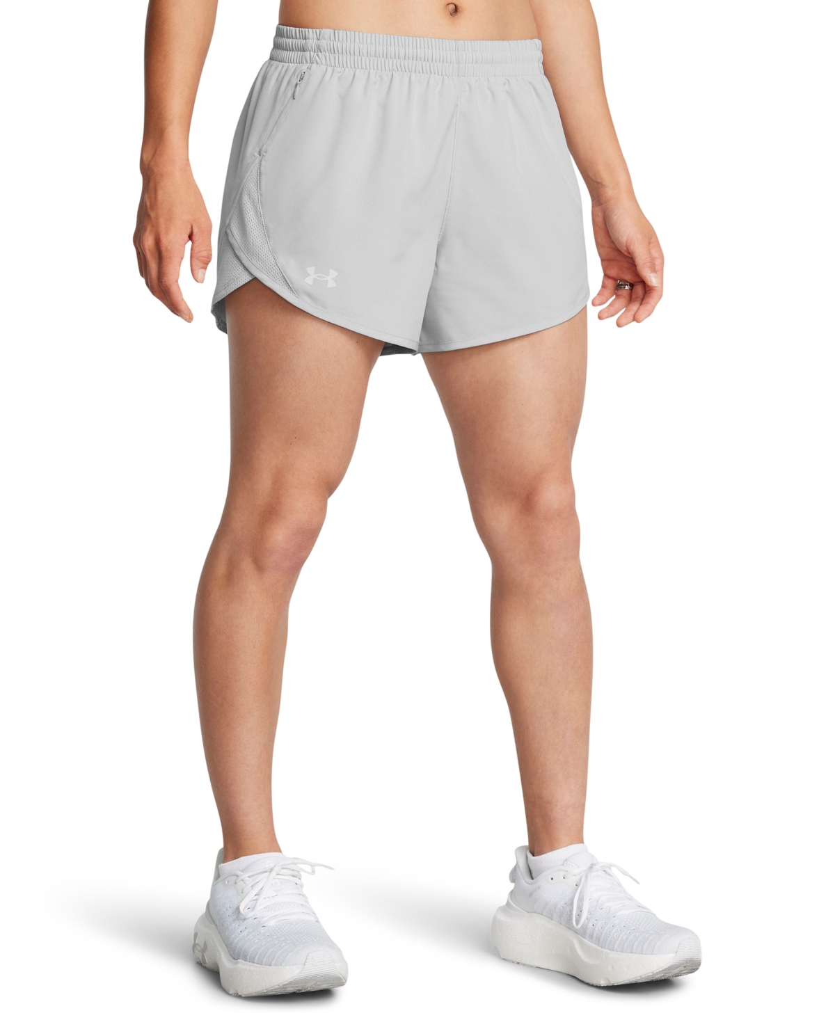 Under Armour Womens Fly By Mesh-Panel Running Shorts - Mod Gray Medium Heather