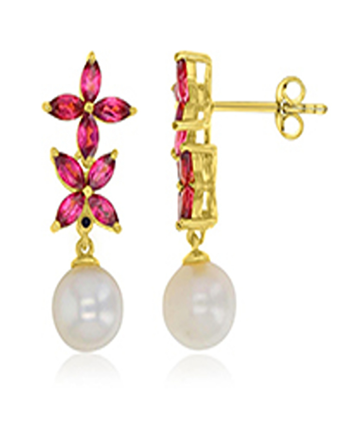 Click here for Macys Garnet & Imitation Pearl Flower Earrings in... prices
