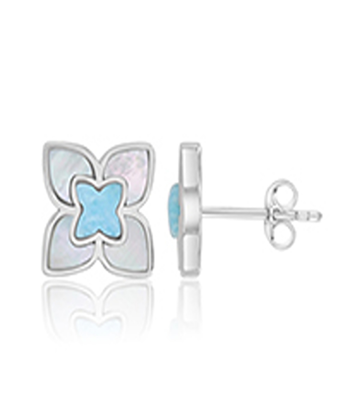 Click here for Macys Larimar and Imitation Pearl Flower Stud Earr... prices