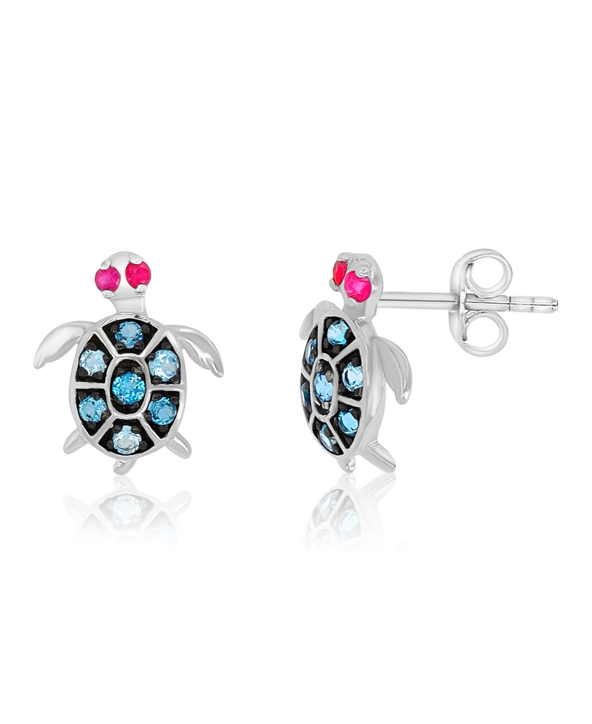 Click here for Macys London Blue Topaz and Ruby Sea Turtle Stud E... prices