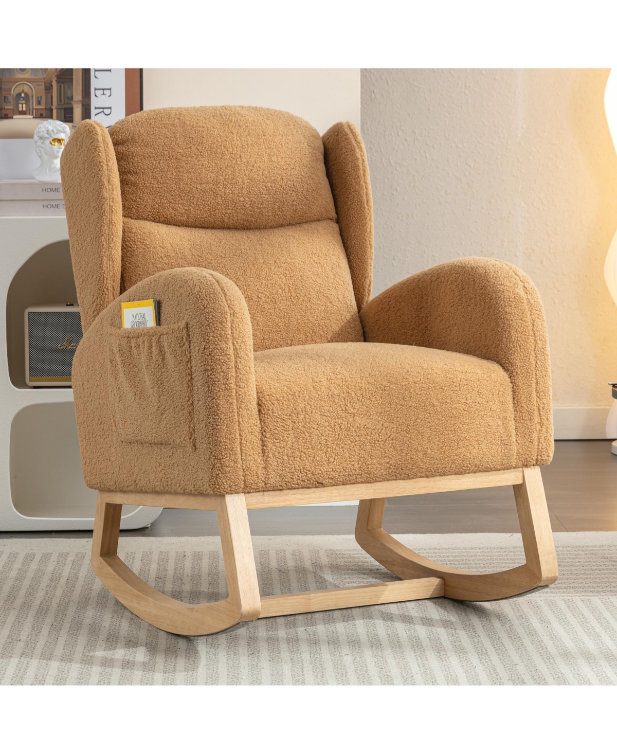Click here for Flynama Khaki Teddy Fabric Rocking Chair with Wood... prices