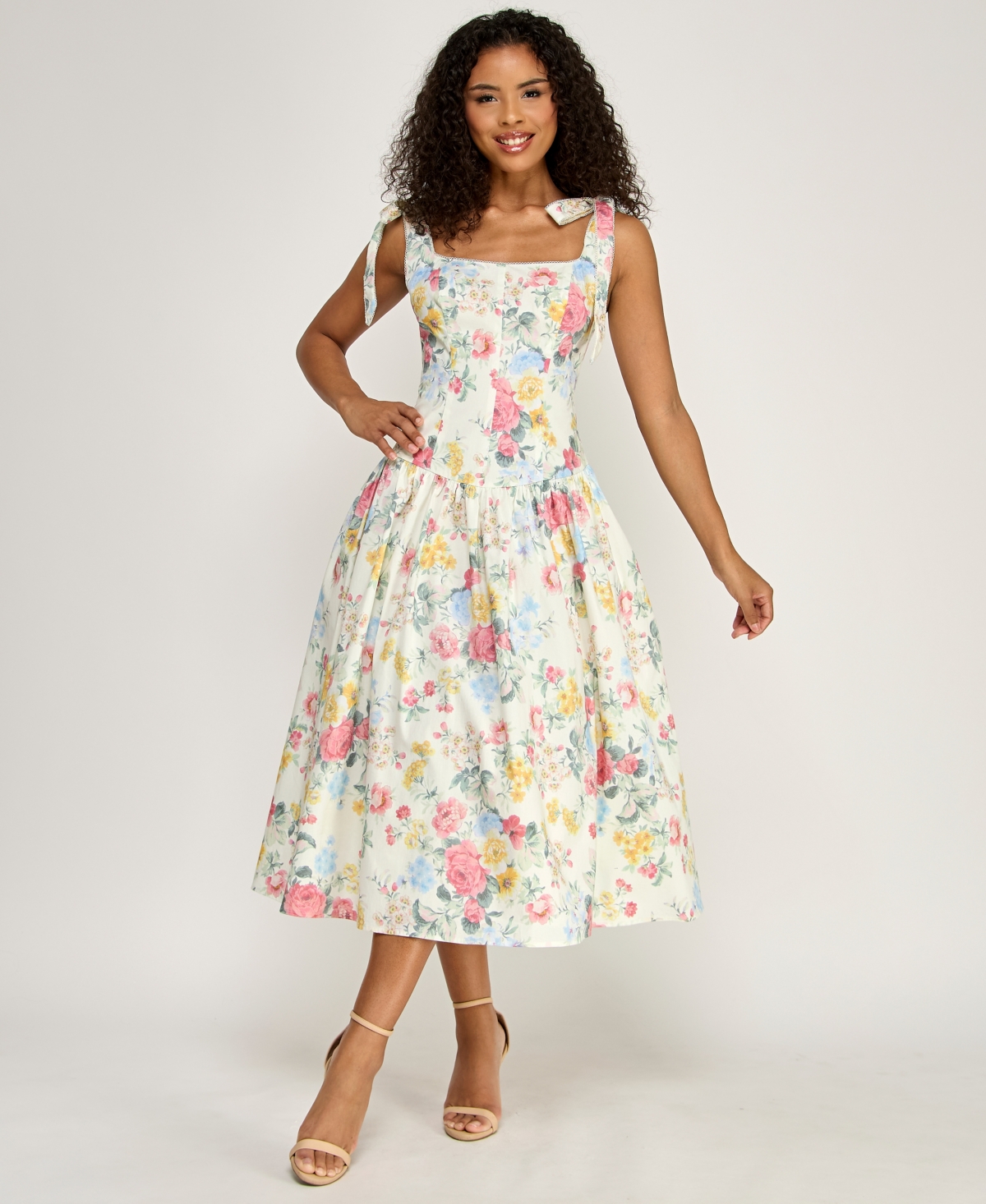 Click here for Alex & Sophia Womens Square Neck Printed Poplin Dr... prices