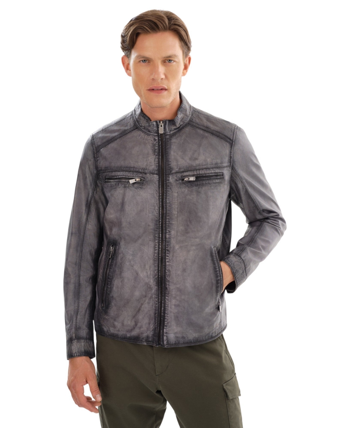 Click here for Regency Leathers Mens Enzo Leather Jacket - Charco... prices